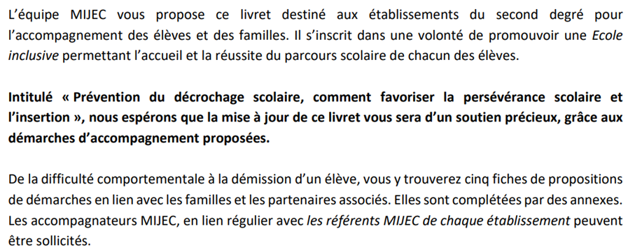 LIvret MIJEC : Prévention du décrochage scolaire 2nd degré – InfoDDEC Ens